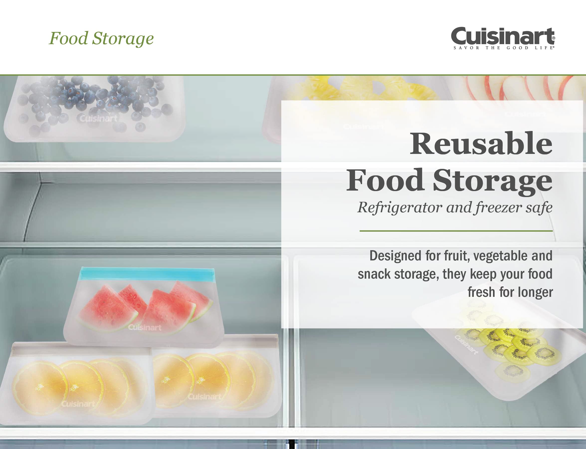 Cuisinart Reusable Food Storage Bags, 12 Pack Turquoise - Resealable Bags for Food, Leftovers, & Snacks to Store, Freeze or Refrigerate - BPA Free Flat Freezer Bags - Includes Small, Medium & Large