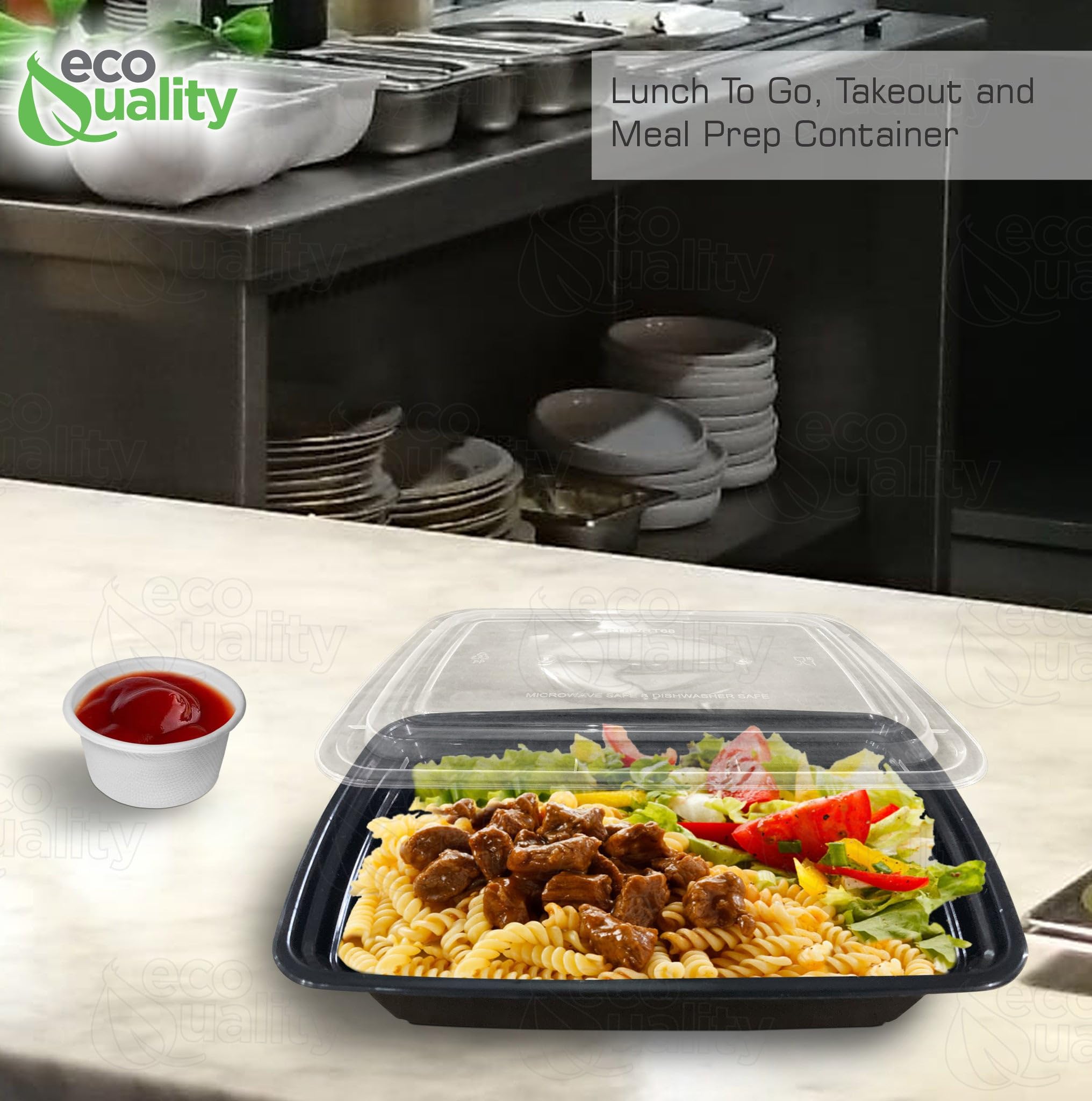 32 oz Reusable Food Storage 5 Pack Containers with Lids by EcoQuality – Rectangular BPA Free Freezer, Microwave & Dishwasher Safe – Airtight & Watertight Stackable, Lunch Meal Prep, To-Go, Bento Box
