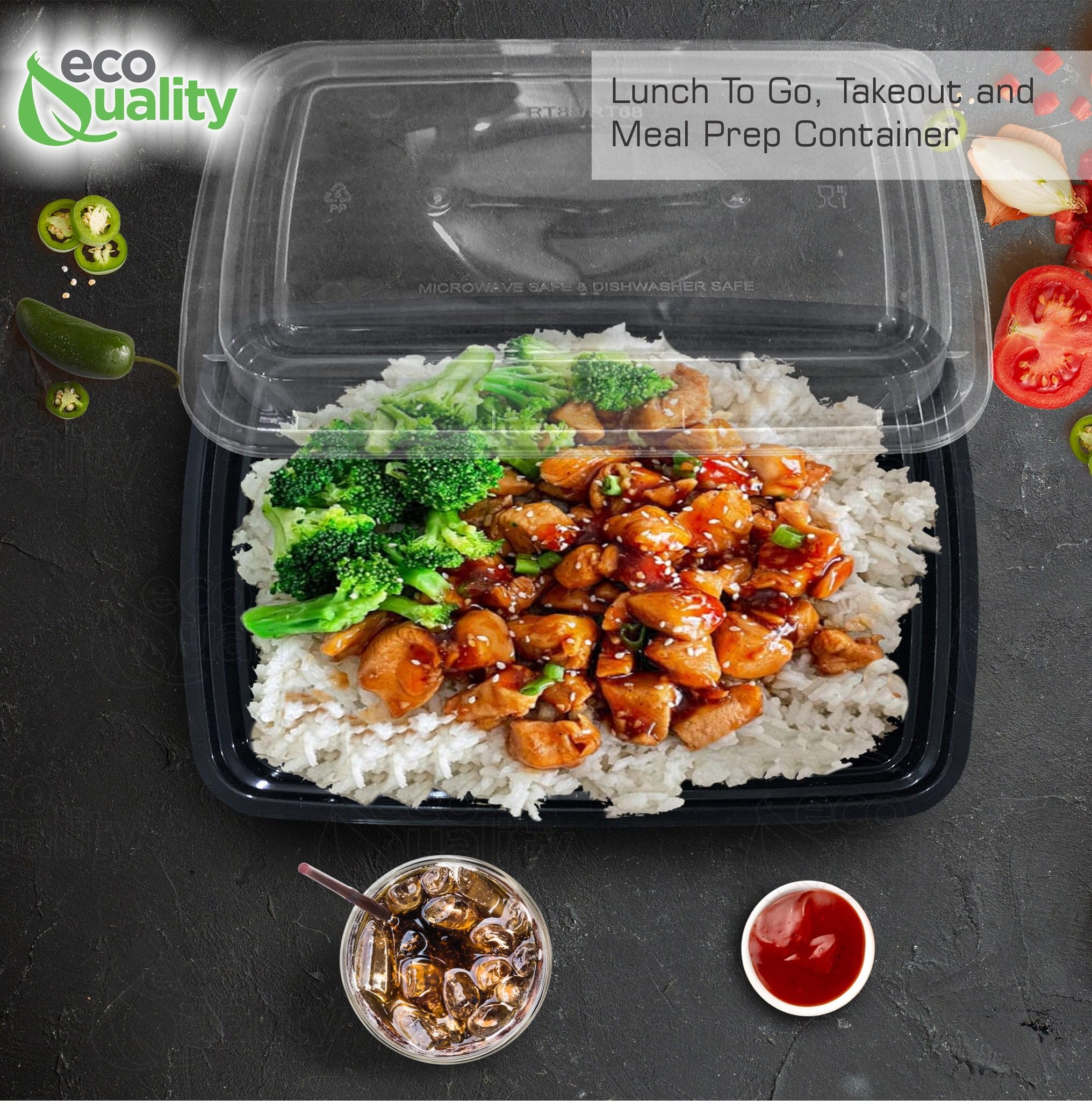 32 oz Reusable Food Storage 5 Pack Containers with Lids by EcoQuality – Rectangular BPA Free Freezer, Microwave & Dishwasher Safe – Airtight & Watertight Stackable, Lunch Meal Prep, To-Go, Bento Box