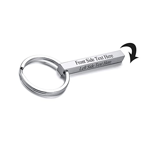 VNOX Customize Stainless Steel 3D Dainty 4 Sided Vertical Cuboid Bar Keychain for Men Women,Set for 4