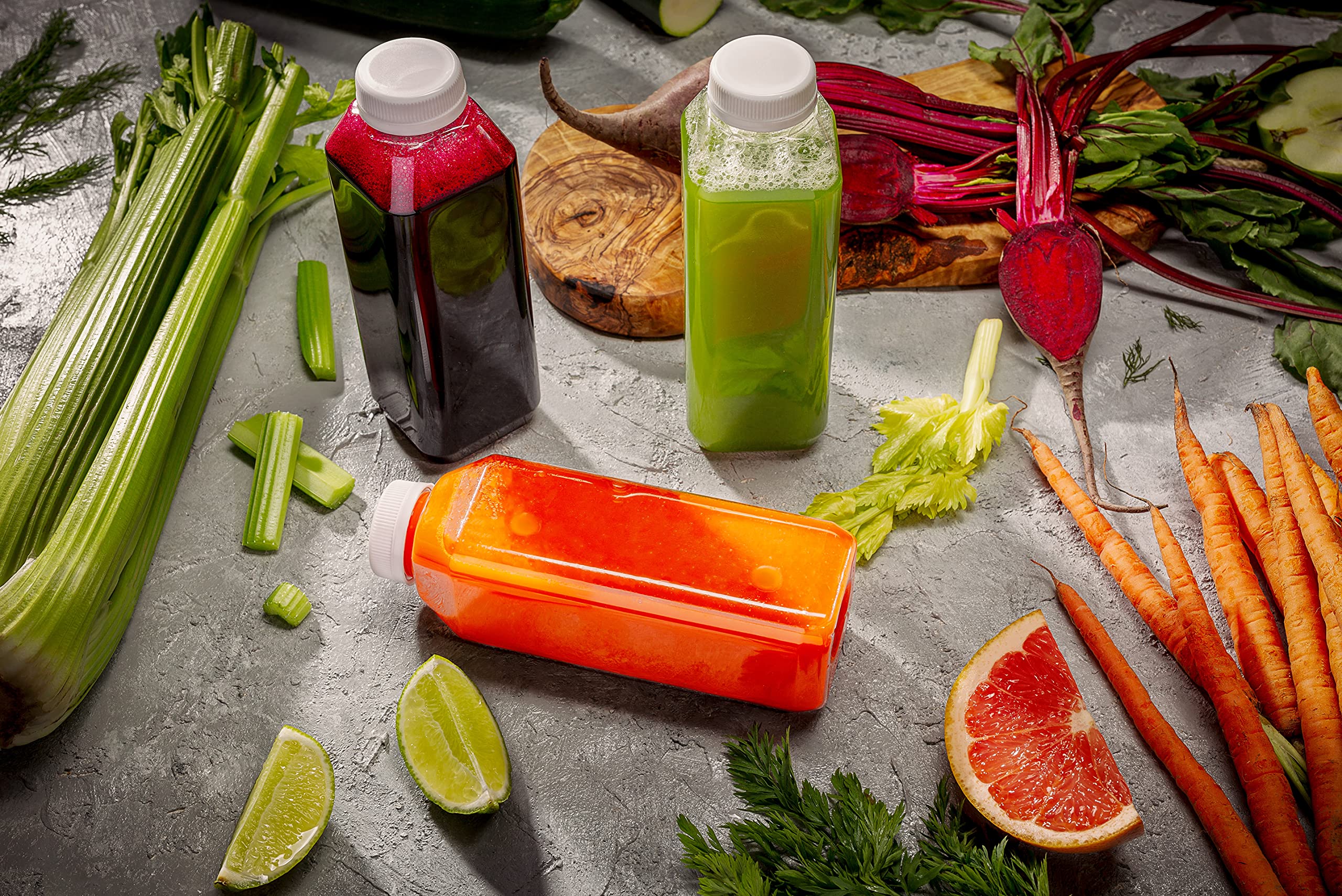 MT Products PET Plastic Juice Bottles 16 oz. - Clear Take-out Containers (Pack of 12) - Made in the USA