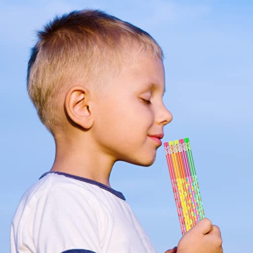 42 Pieces Scented Pencils Fun Pencil with Eraser Cartoon Pencil Toppers Fruit Pencil Toppers with Pencil Toppers Lovely Wood Pencil with Fruit Element Graphite Pencil