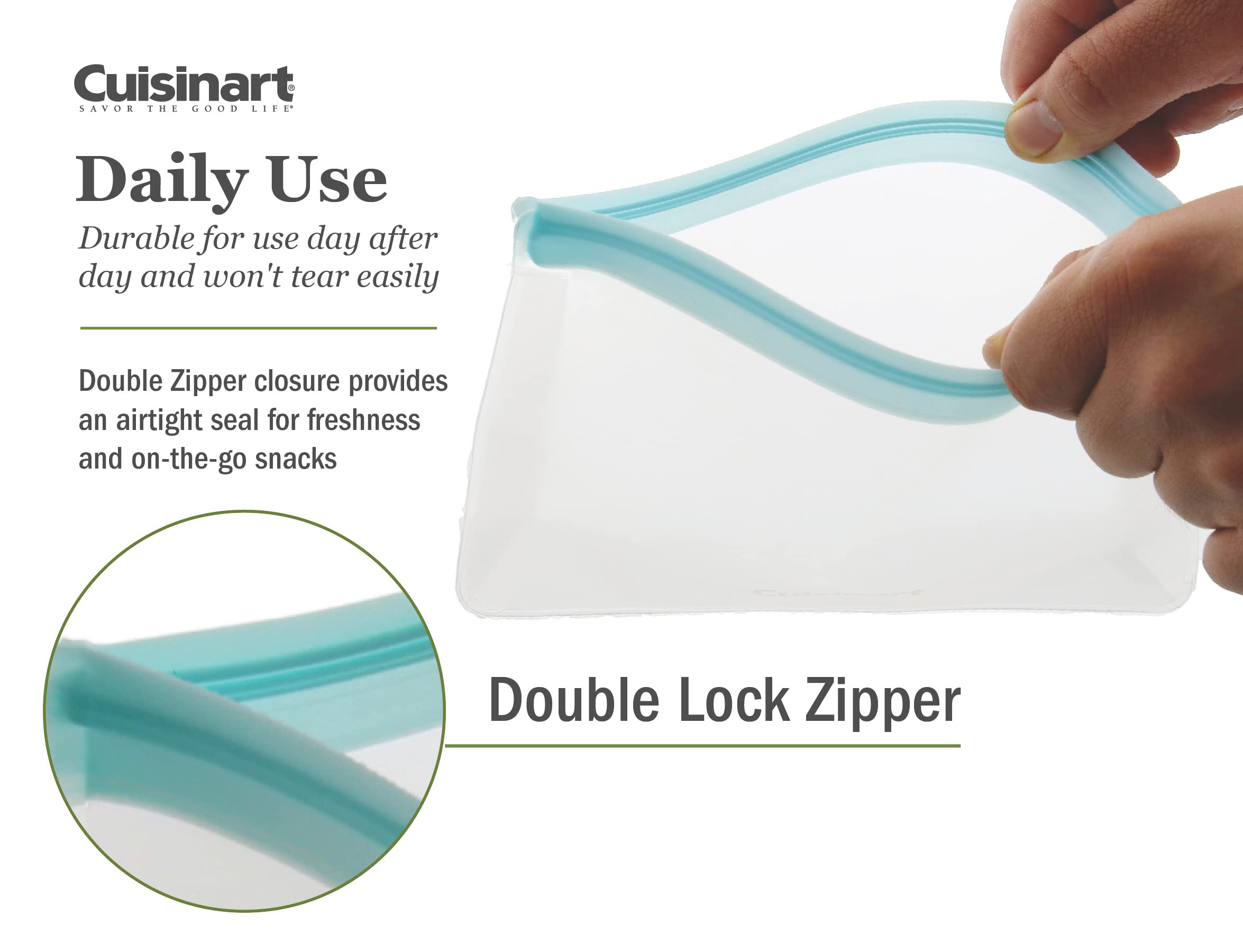 Cuisinart Reusable Food Storage Bags, 12 Pack Turquoise - Resealable Bags for Food, Leftovers, & Snacks to Store, Freeze or Refrigerate - BPA Free Flat Freezer Bags - Includes Small, Medium & Large
