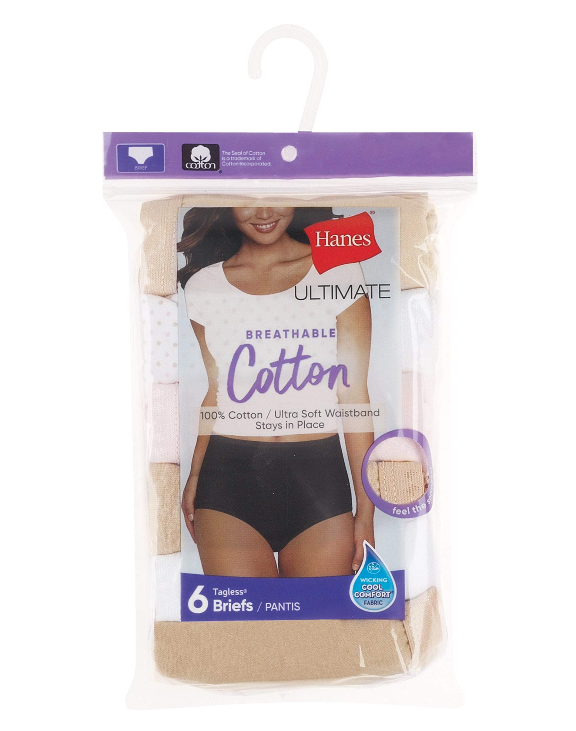 Hanes Womens High-waisted Panties Pack, Lightweight Moisture-wicking Underwear, Briefs, White, 6-pack, 5 US