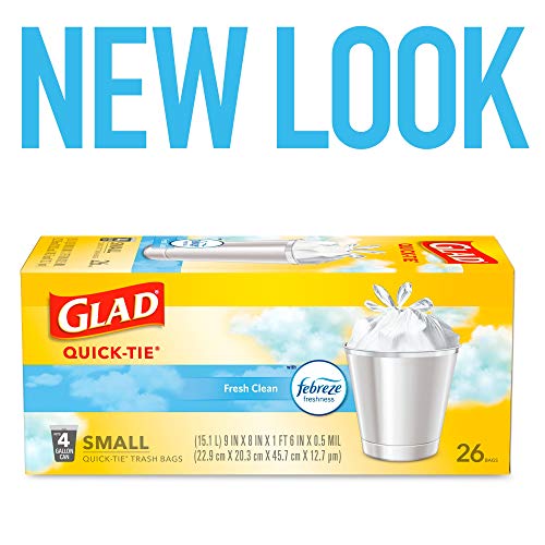 GLAD Small Trash Bags - 4 Gallon Trash Bag for Waste Basket, Gain Fresh Clean Scent, 26 Count (Pack of 6)