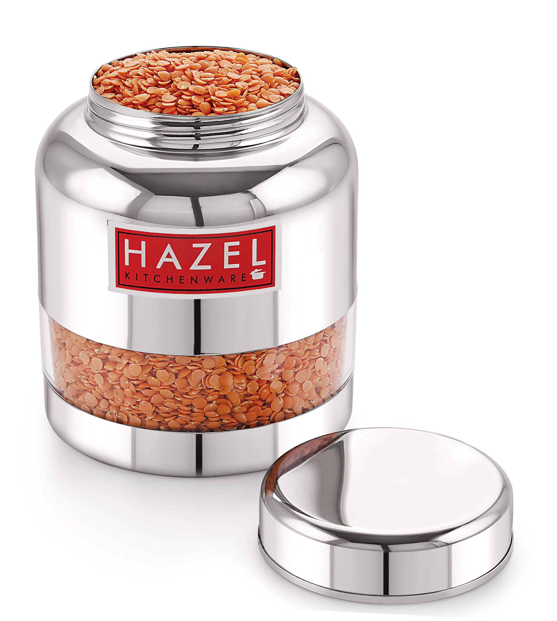 HAZEL Stainless Steel Kitchen Containers I Barni shape Container Set of 6, 2000 ml each with Airtight Lid | Multipurpose Storage Box for Kitchen Containers Set with Glossy Finish