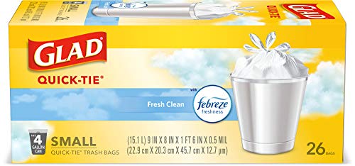 GLAD Small Trash Bags - 4 Gallon Trash Bag for Waste Basket, Gain Fresh Clean Scent, 26 Count (Pack of 6)