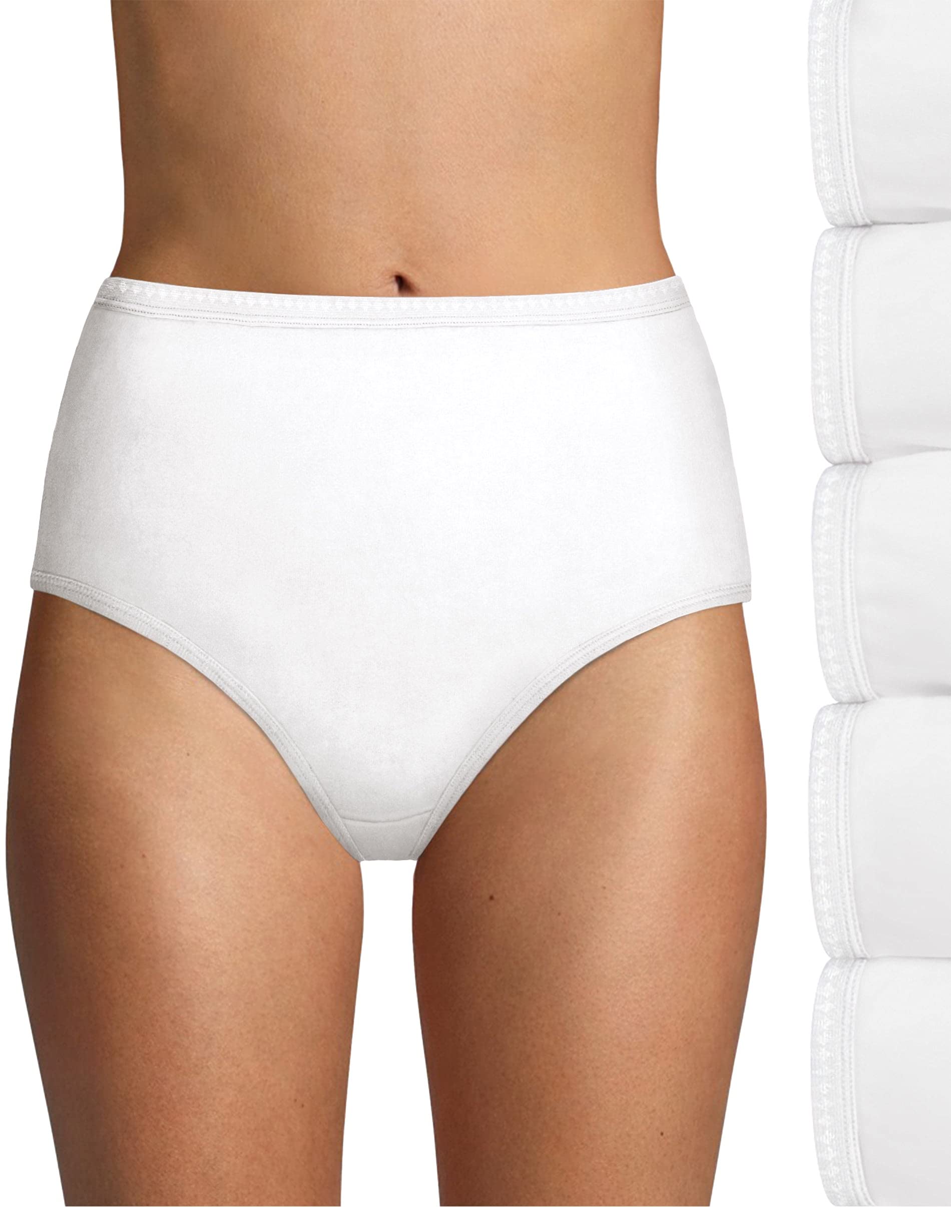 Hanes Womens High-waisted Panties Pack, Lightweight Moisture-wicking Underwear, Briefs, White, 6-pack, 5 US