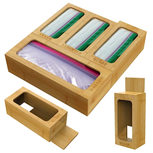 NautDuty Ziplock Bag Storage Organizer, Bamboo Baggie Organizer, Food Storage Bag Organizer for Kitchen Drawer, for Gallon, Quart, Sandwich, Snack & Slider Bags, Ziploc Bag Organizer