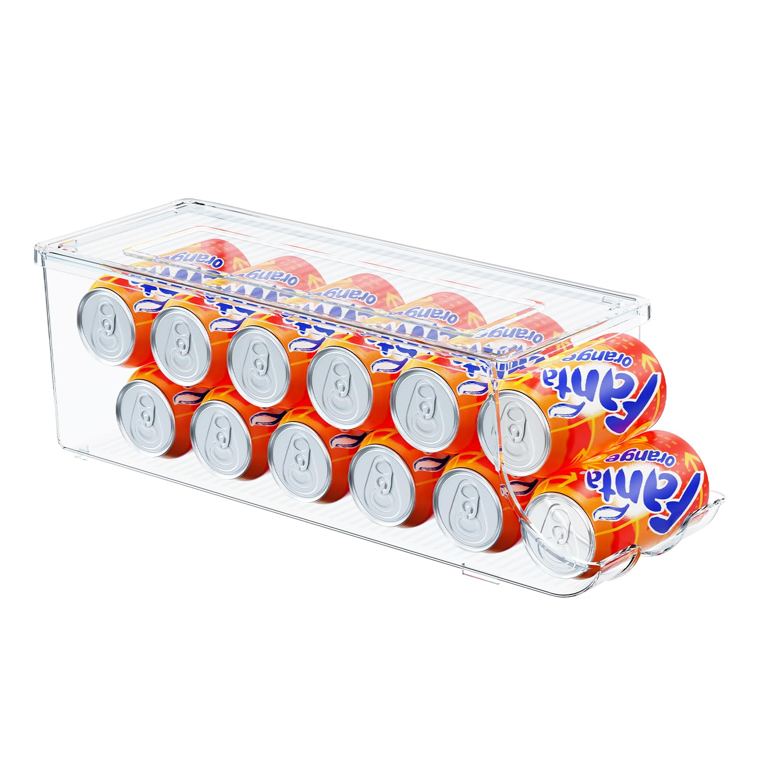 SCAVATA Soda Can Organizer for Refrigerator, Stackable Canned Food Pop Cans Container Can Holder Dispenser with Lid for Fridge Pantry Rack Freezer, Clear Plastic Storage Bins, Holds 12 Cans Each