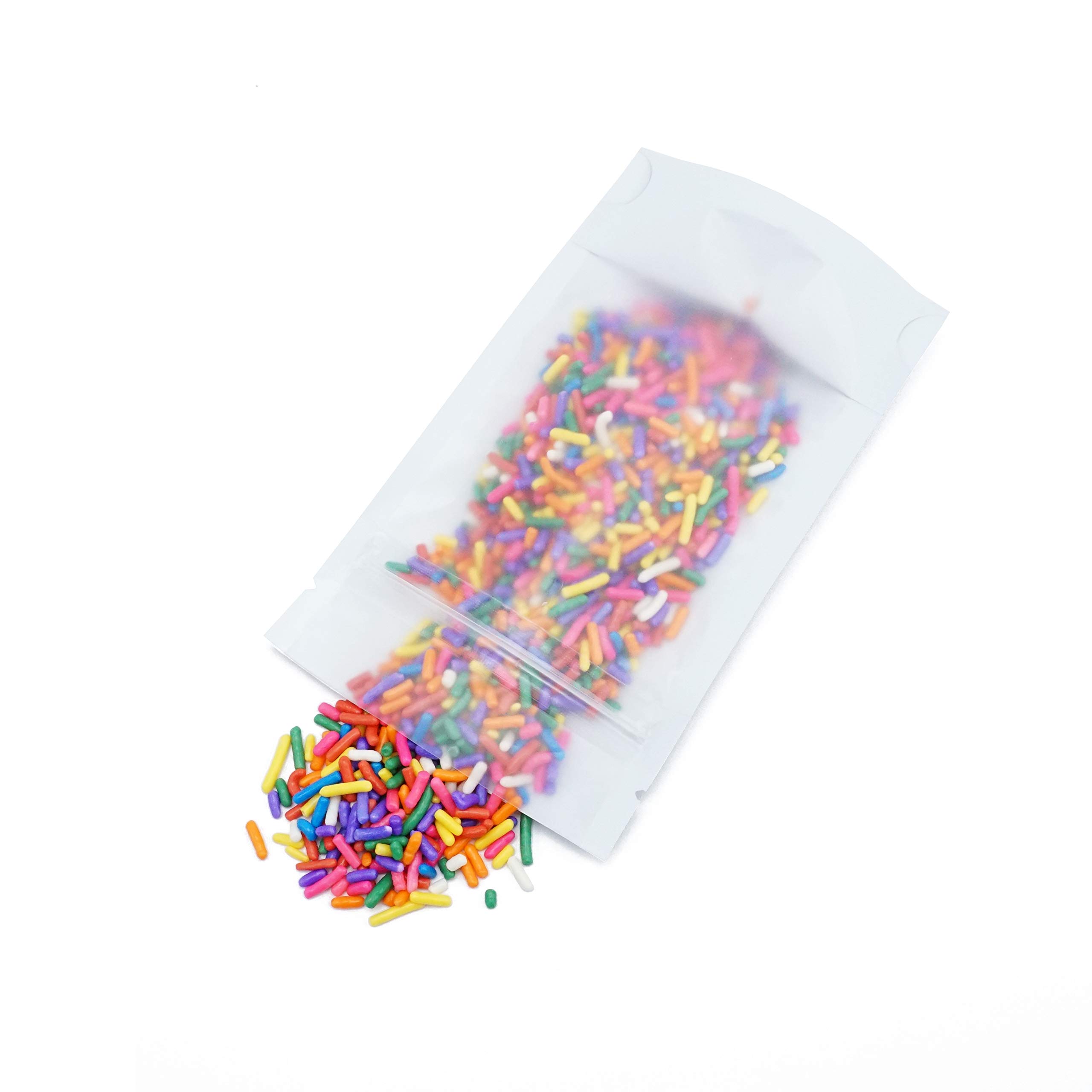 QQ Studio Pack of 100 Translucent Front Matte White Poly Plastic Resealable Bags (1.7oz (4" x 6"), White Stand-Up Pouch)