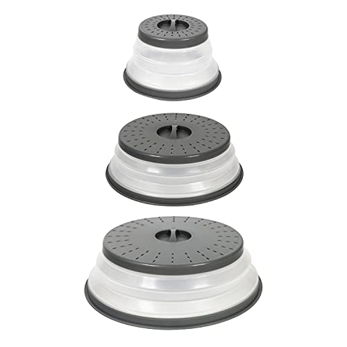 Tovolo 47006-200 Set of Three Collapsible Microwave, Lid for Reheating Food, Meal Prep Gadget, No Mess Folding Plate Cover Kitchen Tool, Set of 3, Charcoal, 3 Count