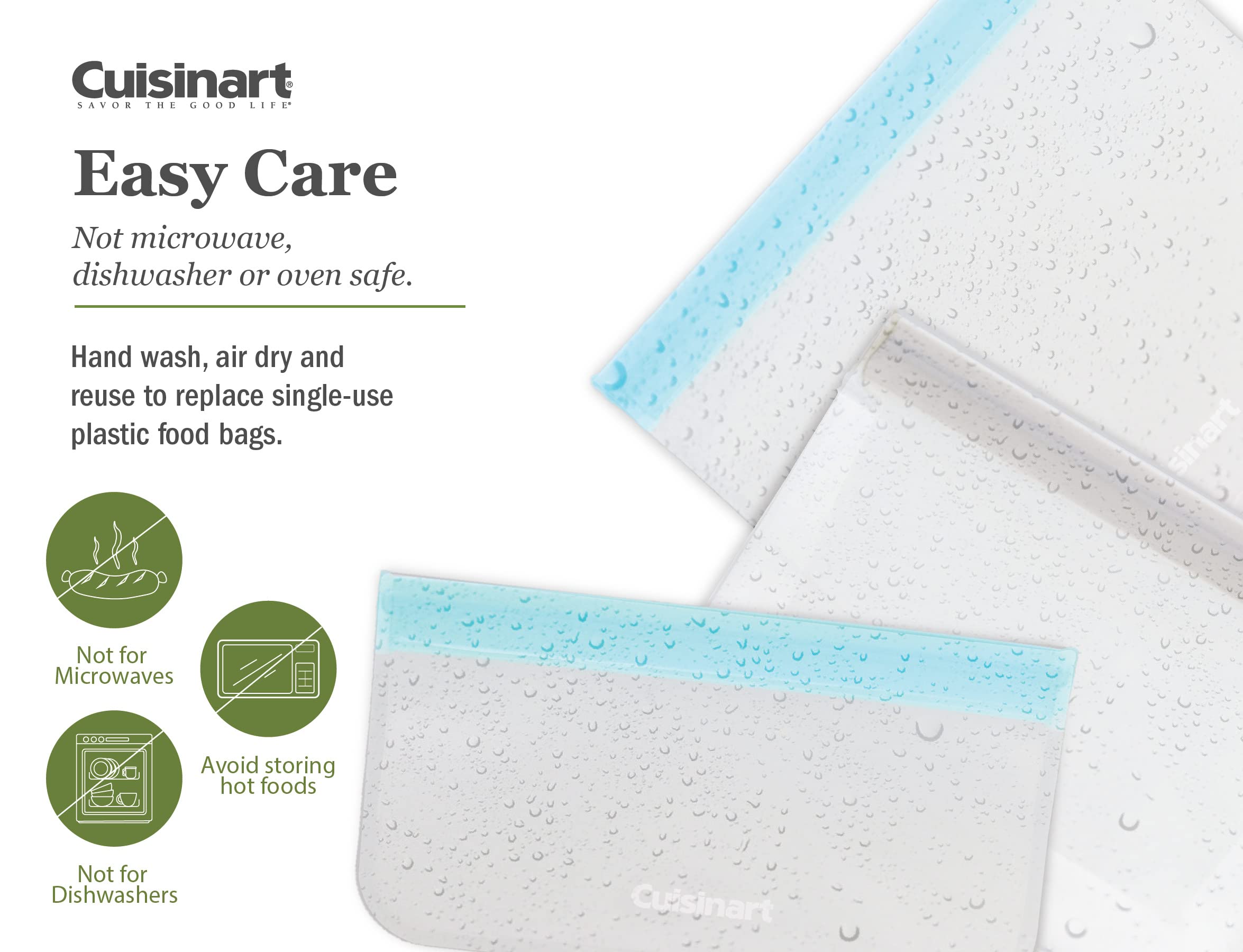 Cuisinart Reusable Food Storage Bags, 12 Pack Turquoise - Resealable Bags for Food, Leftovers, & Snacks to Store, Freeze or Refrigerate - BPA Free Flat Freezer Bags - Includes Small, Medium & Large