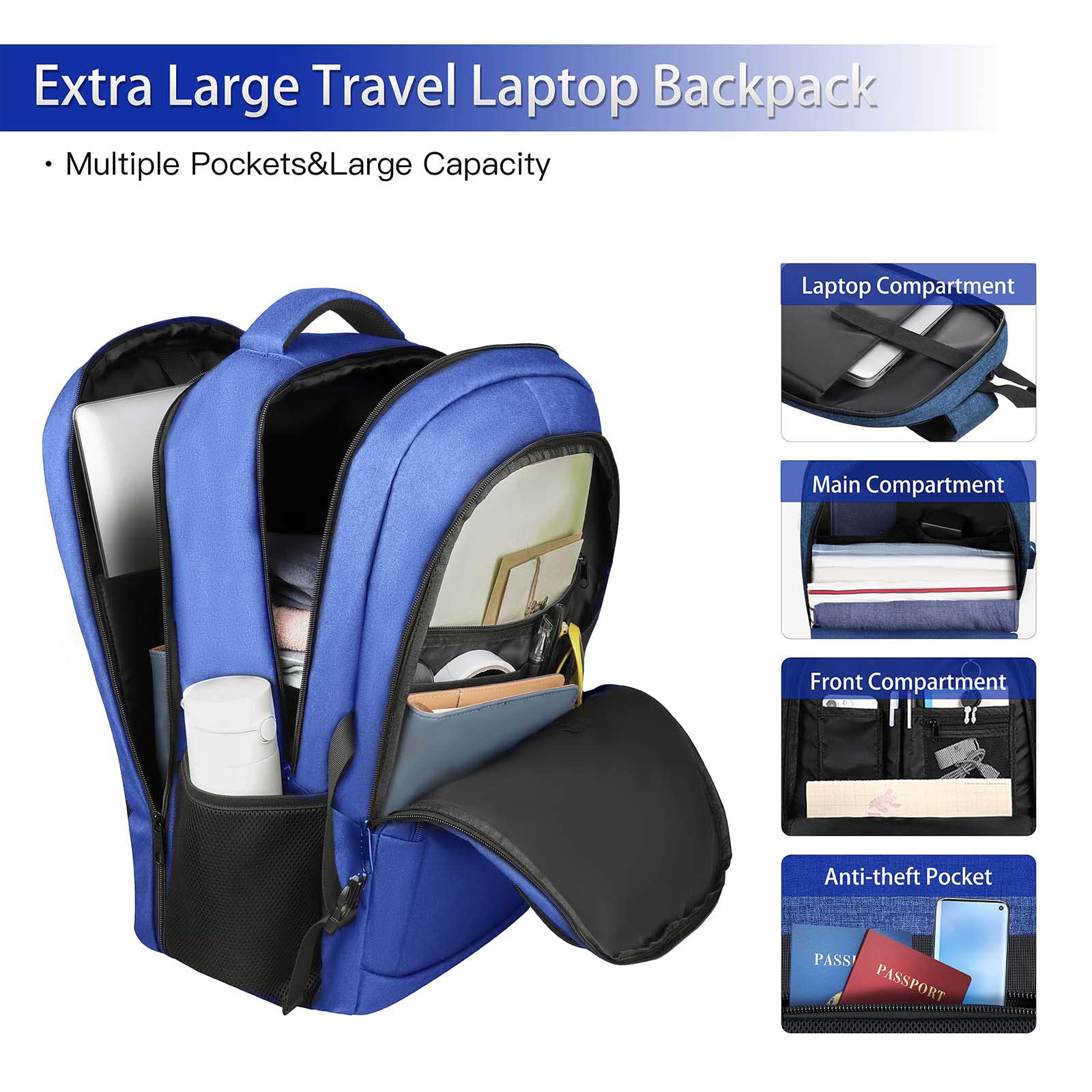 Lapsouno 17 inch laptop backpack, Extra Large Travel Backpack, Business TSA Backpack with USB Port Durable Water Resistant Anti-Theft College School Bag Christmas Gift for Men Women, Black