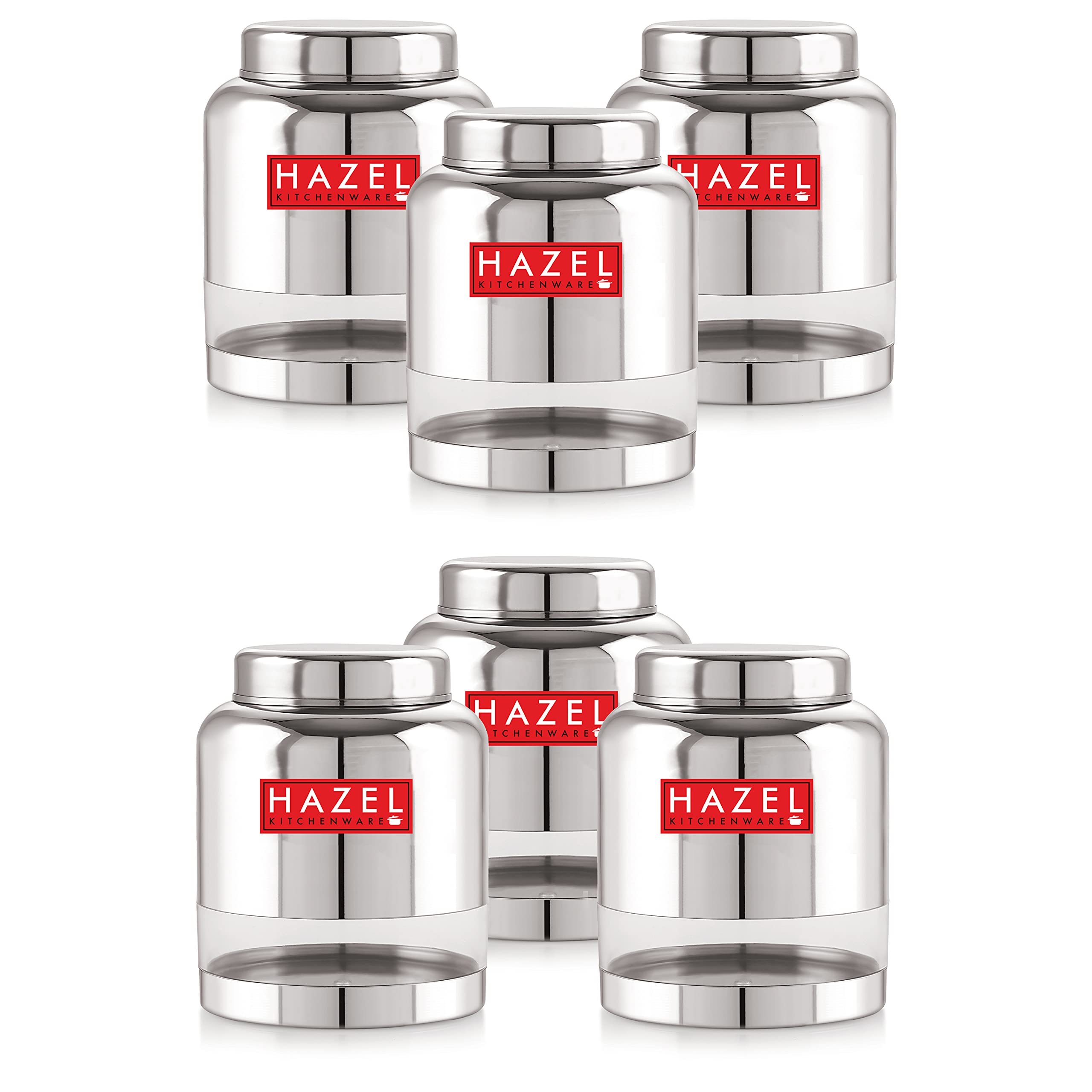 HAZEL Stainless Steel Kitchen Containers I Barni shape Container Set of 6, 2000 ml each with Airtight Lid | Multipurpose Storage Box for Kitchen Containers Set with Glossy Finish