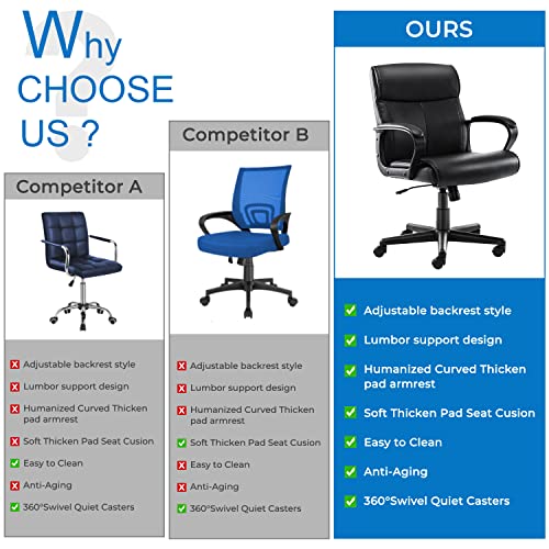 MCQ Office Chair, PU Leather Computer Chair Low-Back Desk Chair with Adjustable Height/Armrests, Swivel Rolling Task Chair