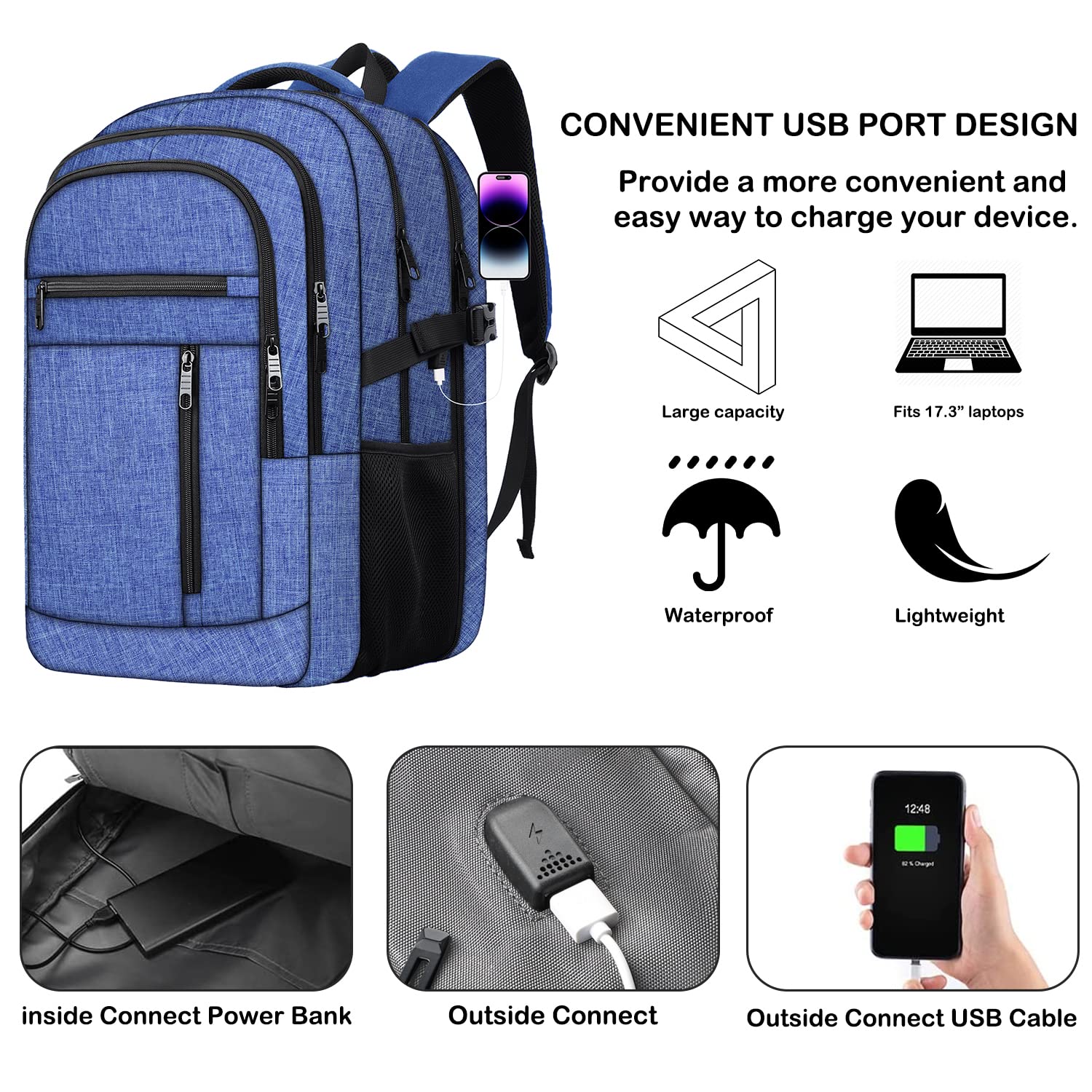 Lapsouno 17 inch laptop backpack, Extra Large Travel Backpack, Business TSA Backpack with USB Port Durable Water Resistant Anti-Theft College School Bag Christmas Gift for Men Women, Black