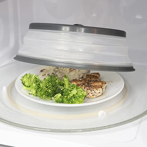 Tovolo 47006-200 Set of Three Collapsible Microwave, Lid for Reheating Food, Meal Prep Gadget, No Mess Folding Plate Cover Kitchen Tool, Set of 3, Charcoal, 3 Count
