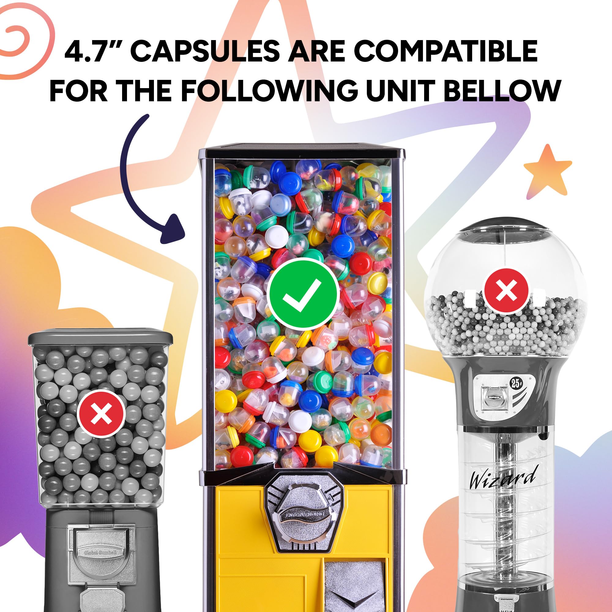Capsule Vending Machine Translucent Round Capsules Empty 10 pcs 4.7 inch - Gumball Machine Capsules Easter Basket Stuffers Birthday Gifts - Pinata Stuffers DIY Craft Supplies Claw Machine Refills