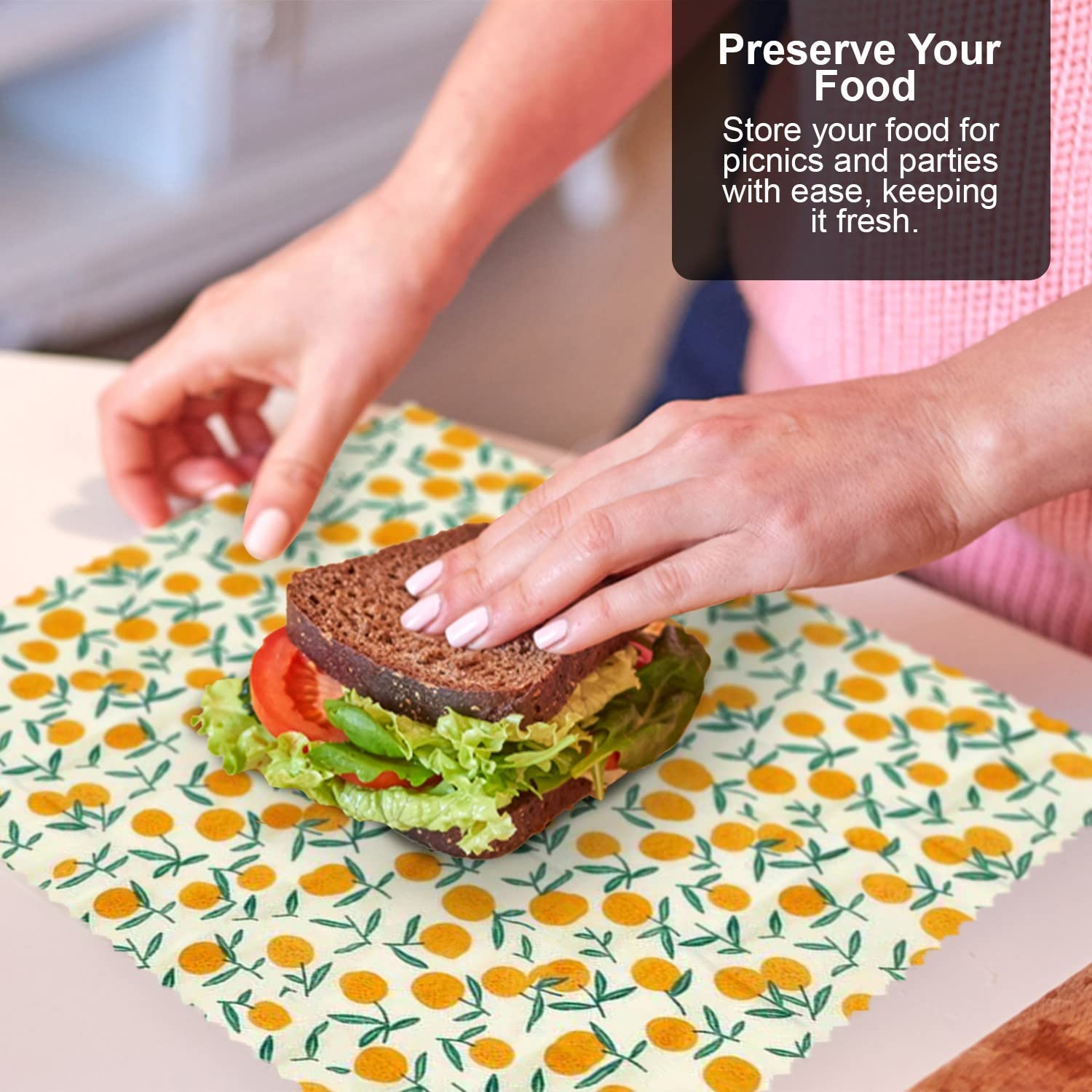 12 Pack - Eco-Friendly, Reusable, & Washable Container Set of Beeswax Food Wraps, Airtight Silicone Lids 6 - Beeswax Wraps, 6 - Silicone Lids