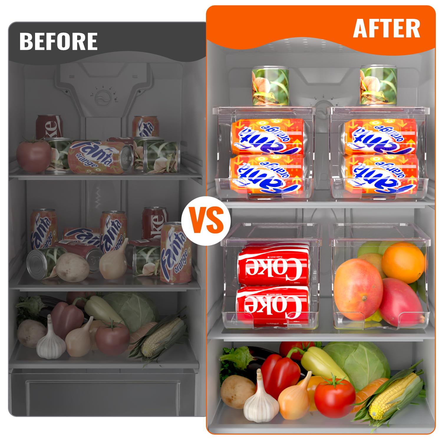 SCAVATA Soda Can Organizer for Refrigerator, Stackable Canned Food Pop Cans Container Can Holder Dispenser with Lid for Fridge Pantry Rack Freezer, Clear Plastic Storage Bins, Holds 12 Cans Each