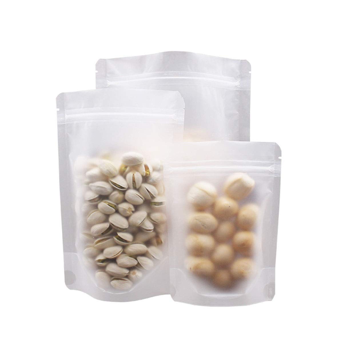 50 Pack Matte Frosted Clear Zipper Food Bags, Stand Up Pouch Bag Resealable Stand Up Candy Bags, Snack Food Tea Packing Dried Fruit Pouches (5.5"x7.8")