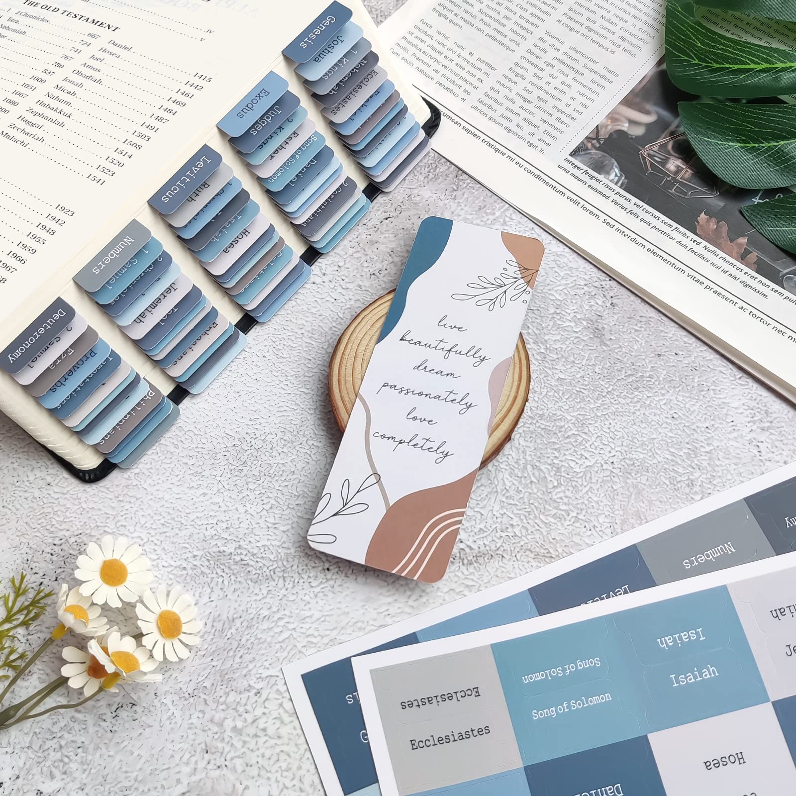 ZIEYOMI Bible Tabs, Bible Journaling Supplies, Large Print Bible Book Tabs for Women and Men, 66 Bible Index Tabs Old and New Testament, Bible Accessories, Include 14 Blank Bible Study Tabs - Blue