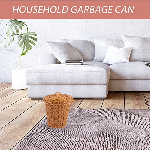 Cabilock Woven Storage Basket Trash Can Wastebasket Bedroom Woven Trash Can with Lid Garbage Bin Rubbish Paper Storage Container for Home Bathroom Kitchens