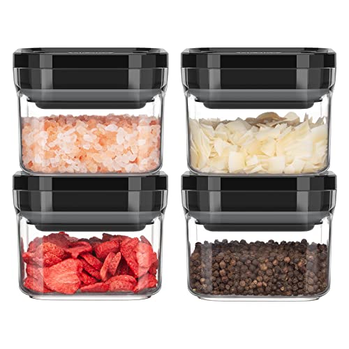 MR.SIGA 4 Pack Airtight Food Storage Container Set, BPA Free Kitchen Pantry Organization Canisters, One-handed Airtight Cereal Snack Candy Storage Containers, 360ml / 12.2oz, Small, Black