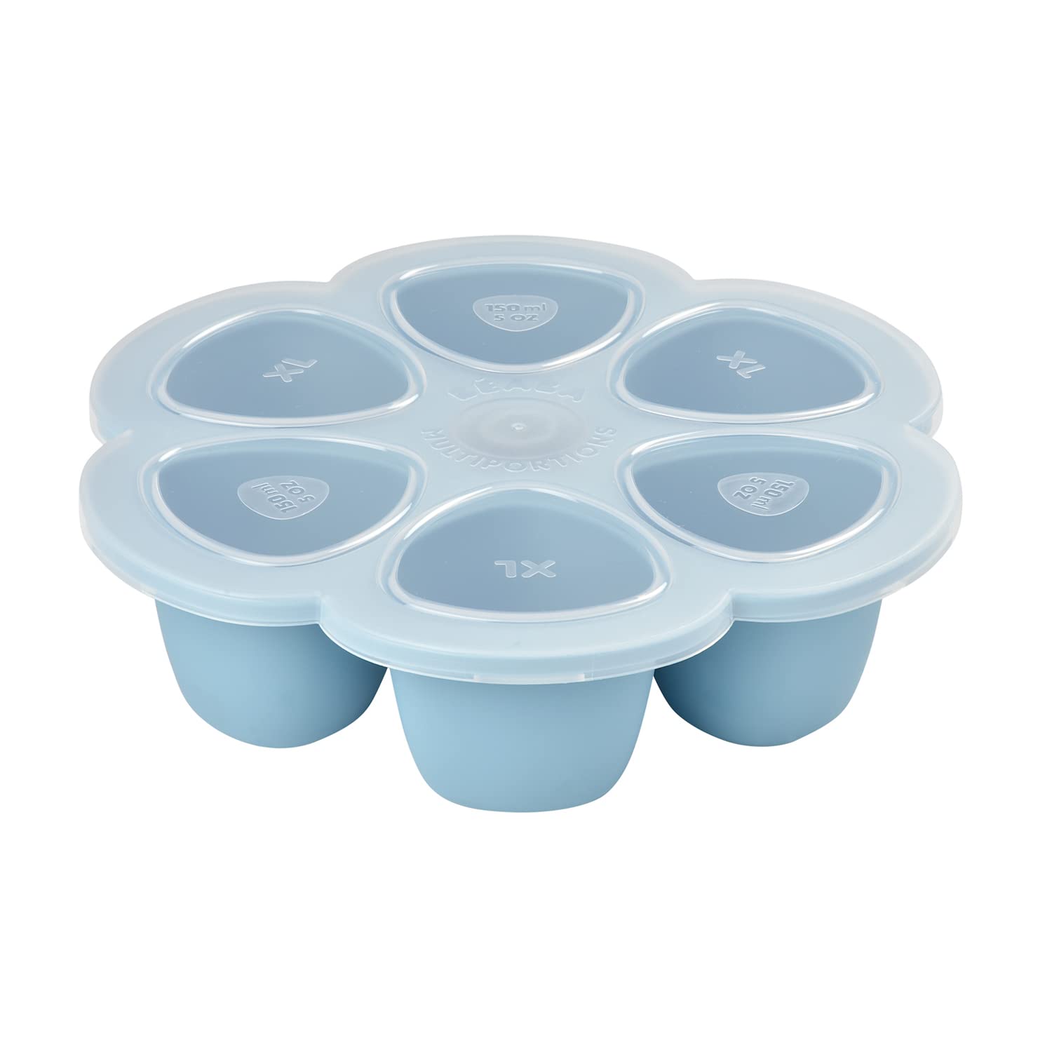 Beaba Multiportions Silicone Baby Food Freezer Tray w/ Clip On Lid, Baby Food Storage Container Ice Cube Tray Maker for Homemade Baby Food, Rain, 3 oz