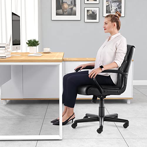 MCQ Office Chair, PU Leather Computer Chair Low-Back Desk Chair with Adjustable Height/Armrests, Swivel Rolling Task Chair