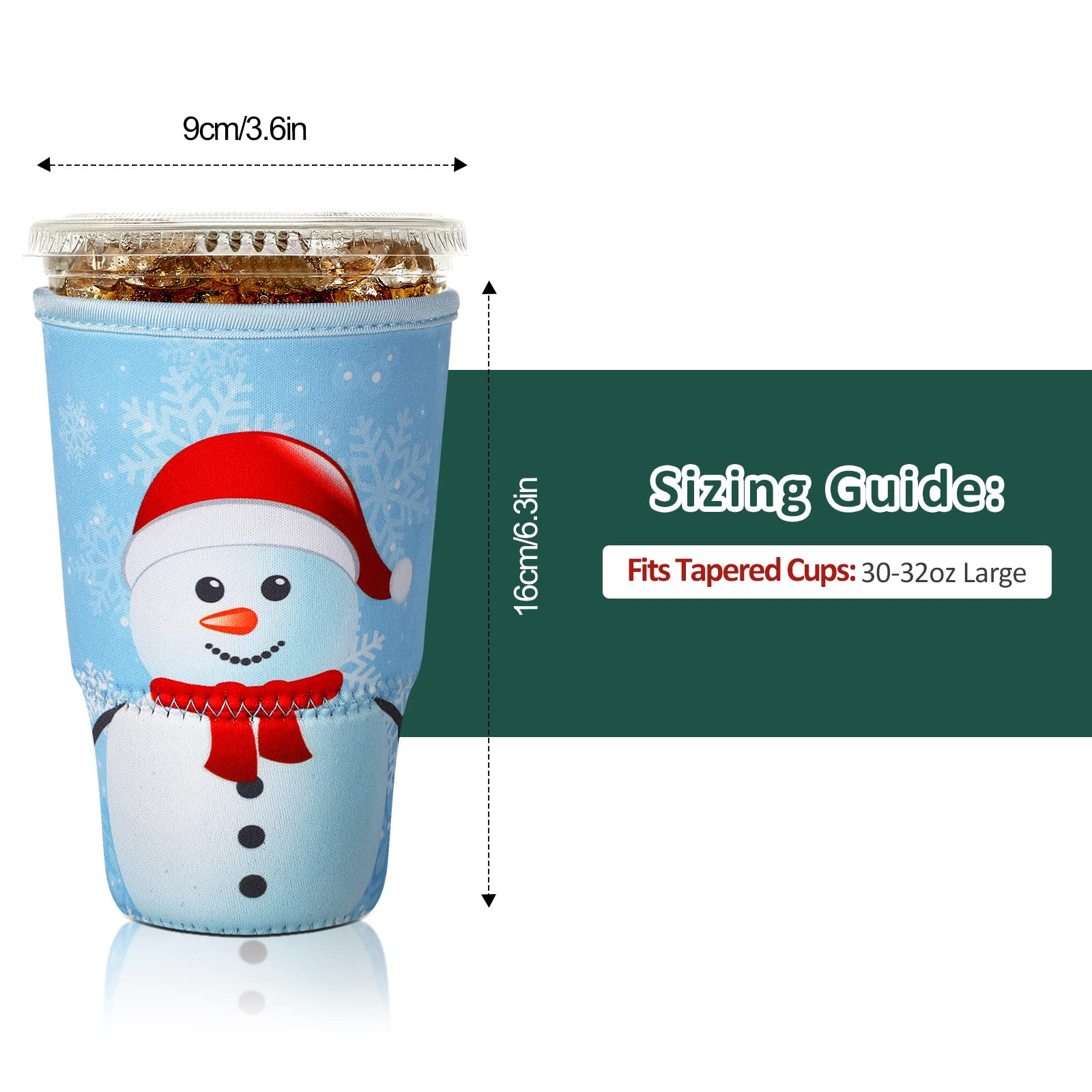 Patelai 4 Pieces Christmas Reusable Coffee Sleeve Cup Insulator for 30-32 oz Cold Drinks Beverages and Holder for Most Coffee