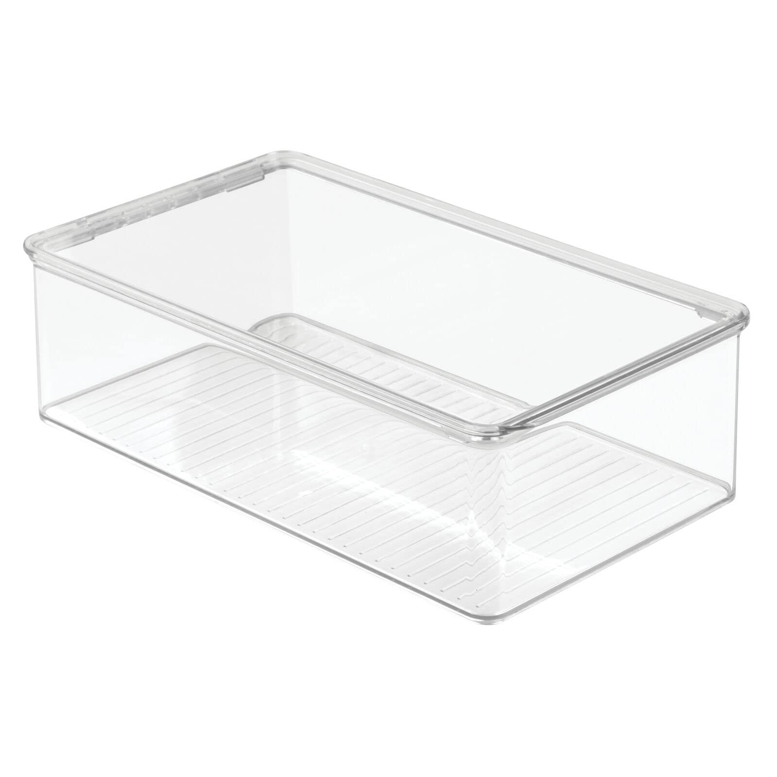 mDesign Plastic Kitchen Pantry and Fridge Storage Organizer Box Containers with Hinged Lid for Shelves or Cabinets, Holds Snacks, Canned Drinks, Condiments, Utensils, Ligne Collection, Clear