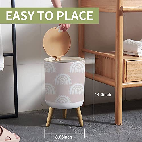 Small Trash Can with Lid Kids hand drawn seamless with pink pastel rainbows Summer for baby Garbage Bin Wood Waste Bin Press Cover Round Wastebasket for Bathroom Bedroom Diaper Office Kitchen