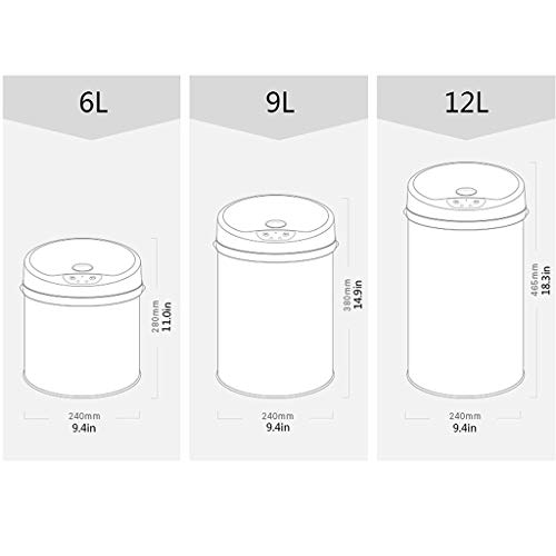 ZYJBM Smart Induction Trash Can Drum-Shaped Automatic Trash Can with Lid Stainless Steel Household Trash Can for Living Room Kitchen Bathroom Trash Can (Color : E, Size : 12L)