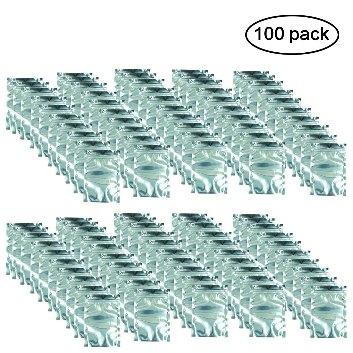 100pcs Resealable Packaging Bags Small Mylar Plastic Bags for Candy Coffee Beans Tea Dried Flowers Soap Sample Packaging, 5" x 7" Sizes, Aluminum Foil Heat Seal Pouch Smell Proof Storage Bags