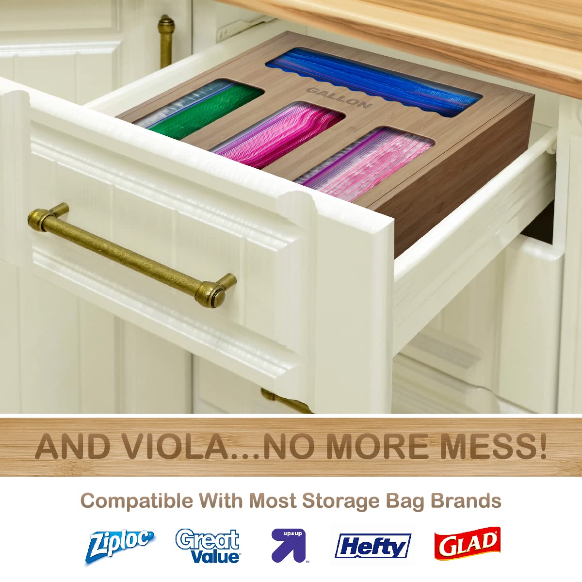Bartnelli sandwich Bag Organizer Storage for Kitchen Drawer Organization, Plastic Sandwich Baggie Holder Dispenser | Compatible With All Brands and Sizes