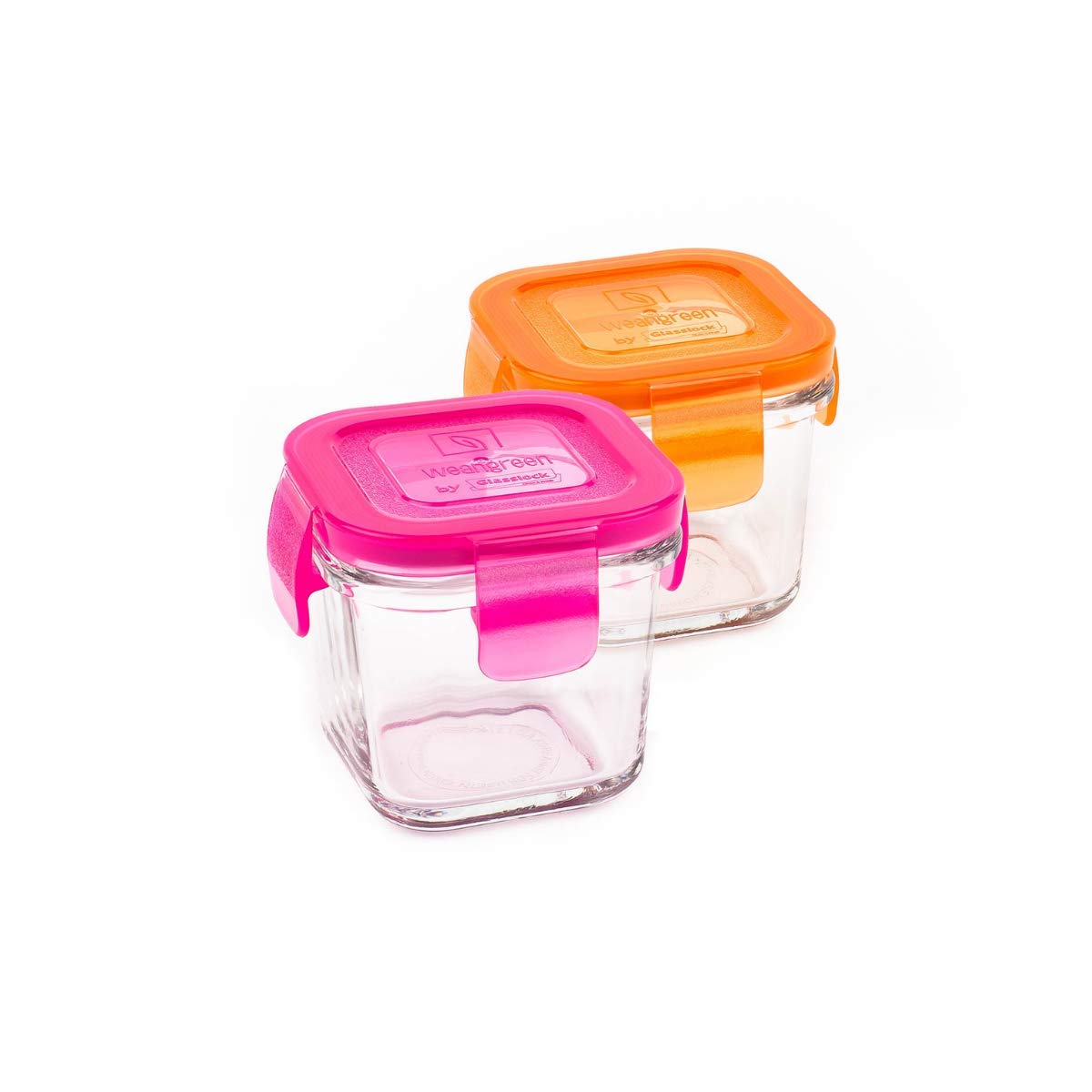 Wean Cube Glass Food Storage Raspberry Carrot Combo - Pack of 2 x 4 oz square containers Pink & Orange