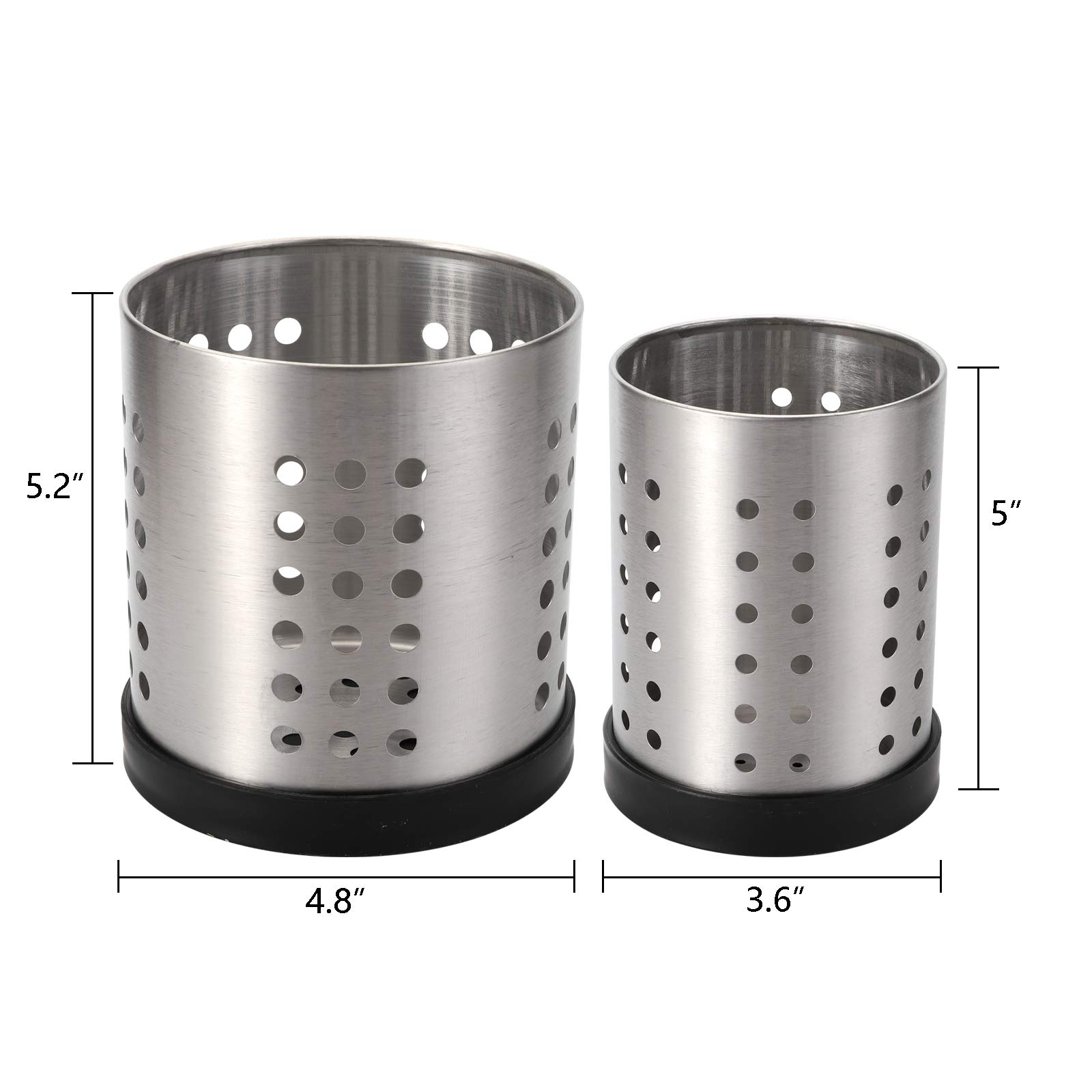 TOPZEA Set of 4 Kitchen Utensil Holder, Stainless Steel Cooking Utensil Organizer Kitchen Tools Flatware Holder Utensil Drying Cylinder Countertop Silverware Caddy