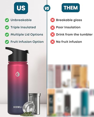 18 oz Insulated Tea Mug with Infuser and Lid - Tea Tumbler, Travel Mug, Portable Flask