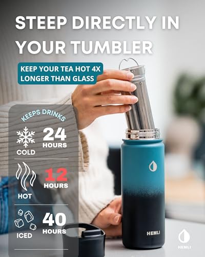 18 oz Insulated Tea Mug with Infuser and Lid - Tea Tumbler, Travel Mug, Portable Flask