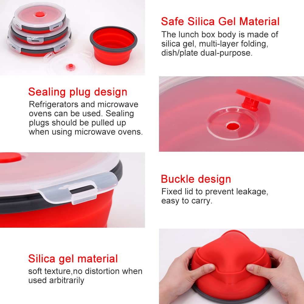 Guyuyii 4 Pack Collapsible Bowls for Camping - Space-Saving, Microwave, Dishwasher and Freezer Safe Camping Bowl with Lid for Travel, RV, Outdoor Adventures - 4 Sizes (1200 ml, 800 ml, 500 ml, 350 ml)