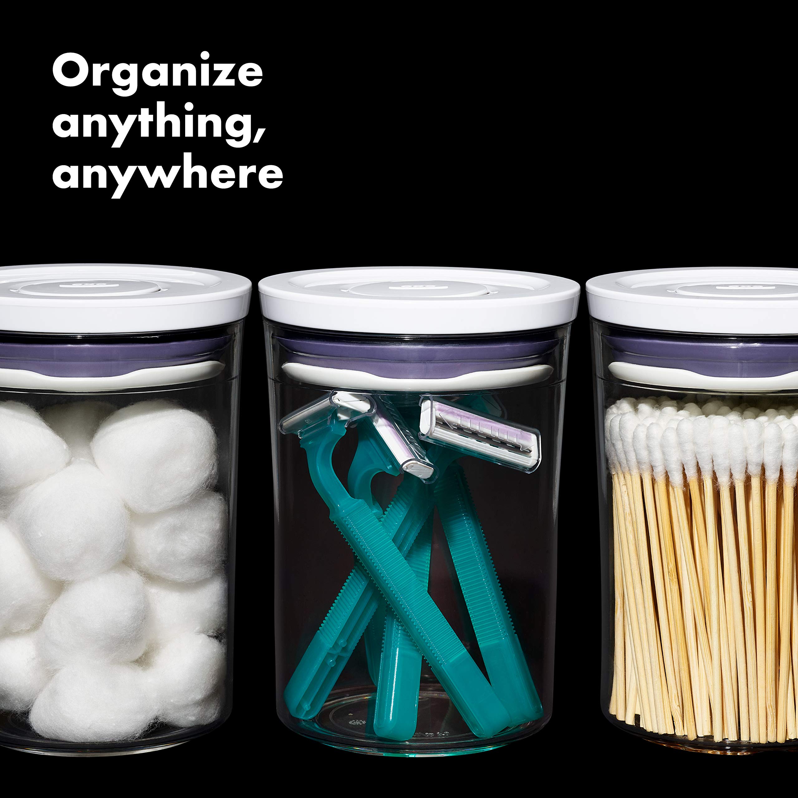 OXO Good Grips 3-Piece Mini Round POP Canister, Set 3X 0.6L, Transparent, 600 Millilitre