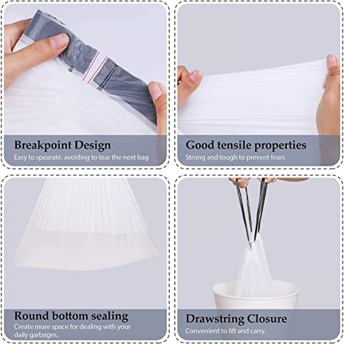 YIHATA Small Trash Bags 4 Gallon Trash Bag Bathroom Trash Bags - Custom Fit Drawstring Small Trash Can Bags for Bathroom, Kitchen, Bedroom, Office, 45 Count (Upgraded - Easy to Separate)