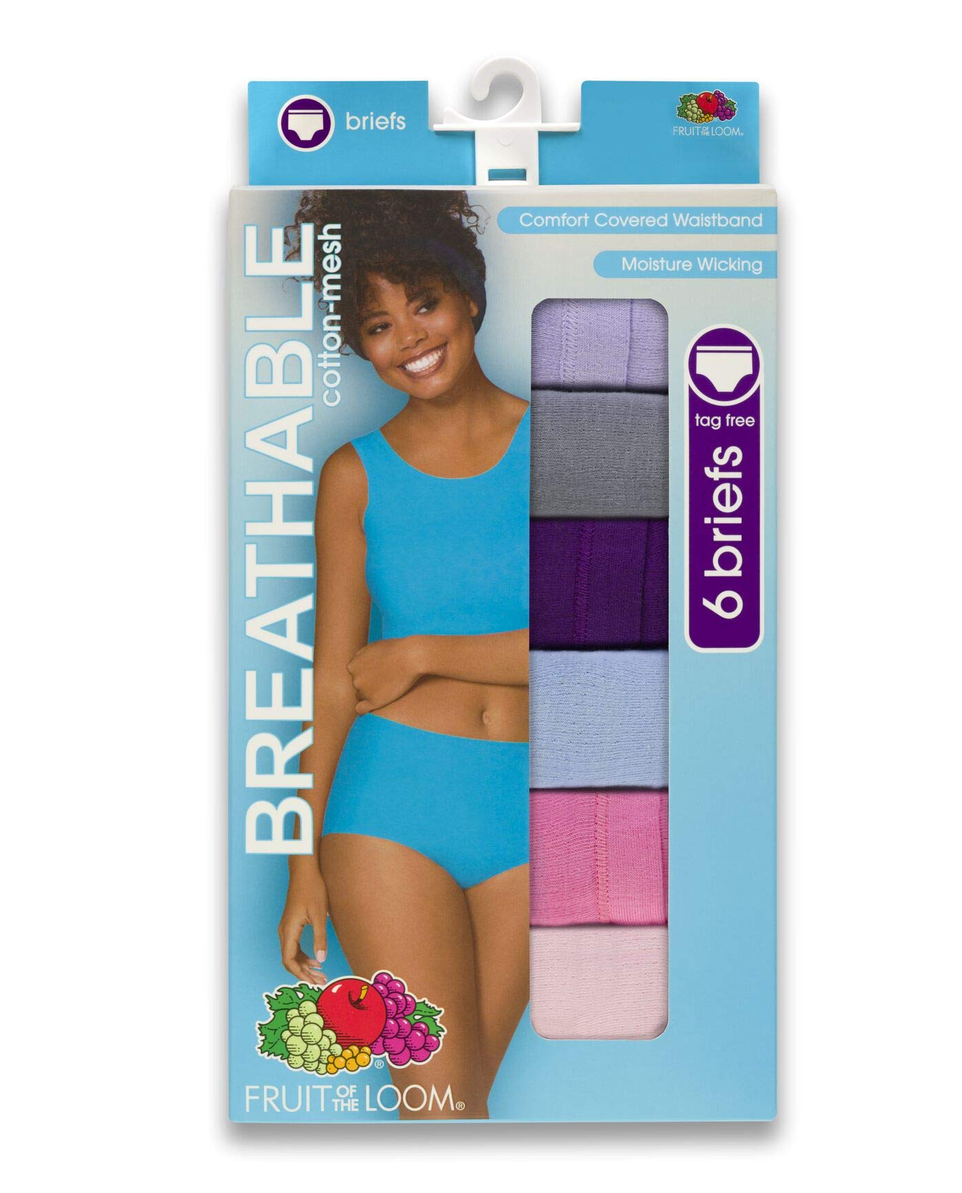 Fruit of the Loom womens Breathable Underwear, Regular, Brief - Cotton Mesh - 6 Pack Assorted Colors, 8 US