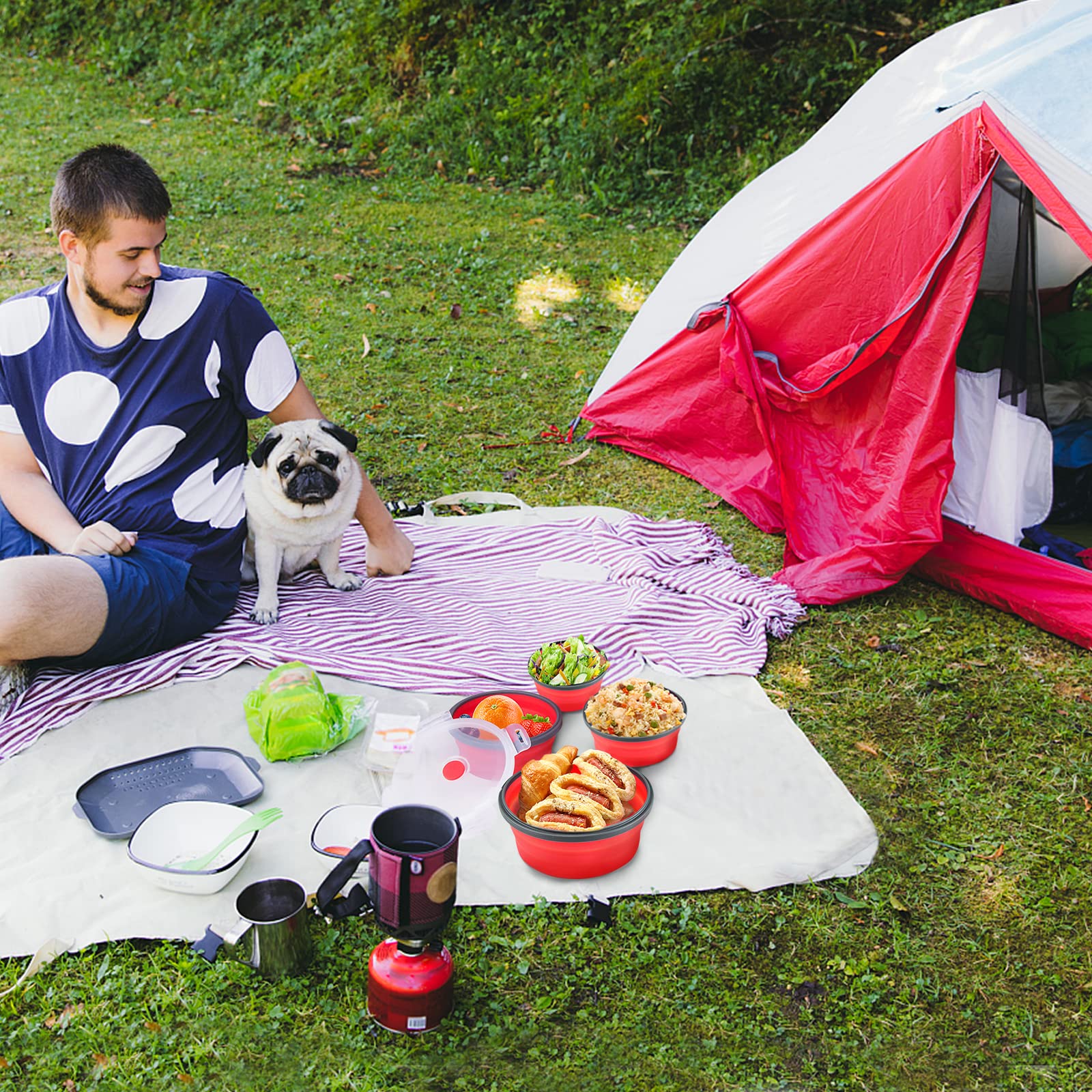 Guyuyii 4 Pack Collapsible Bowls for Camping - Space-Saving, Microwave, Dishwasher and Freezer Safe Camping Bowl with Lid for Travel, RV, Outdoor Adventures - 4 Sizes (1200 ml, 800 ml, 500 ml, 350 ml)