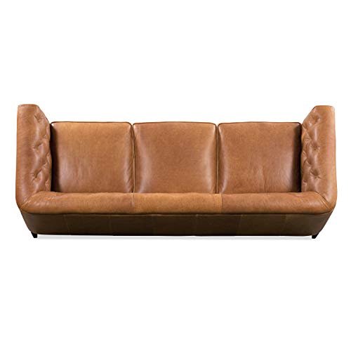 POLY & BARK Essex Leather Couch β 89-Inch Leather Sofa with Tufted Back - Full Grain Leather Couch with Feather-Down Topper On Seating Surfaces β Vintage Pure-Aniline Italian Leather β Cognac Tan
