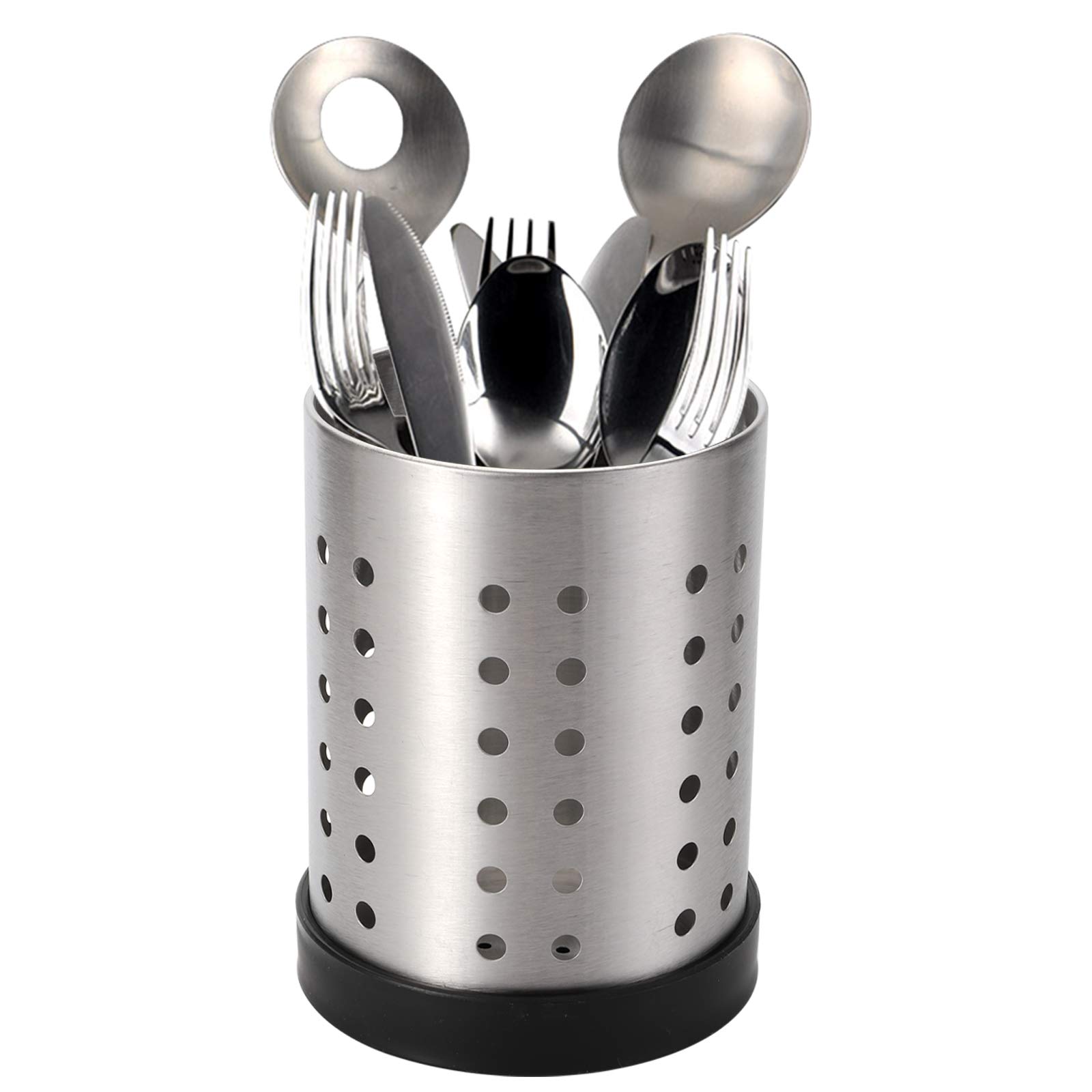 TOPZEA Set of 4 Kitchen Utensil Holder, Stainless Steel Cooking Utensil Organizer Kitchen Tools Flatware Holder Utensil Drying Cylinder Countertop Silverware Caddy