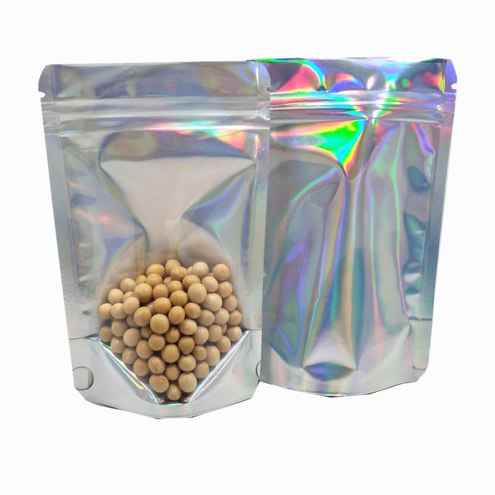 FERENLI 50 Pieces Resealable Zipper Lock Mylar Bags Clear Front Stand Up Aluminum Foil Sealable Bags for Food Long Term Storage Airtight Mylar Bags 4.3x6.3 inch