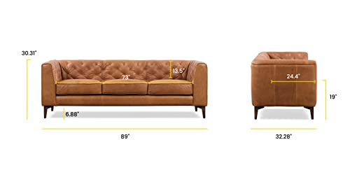 POLY & BARK Essex Leather Couch β 89-Inch Leather Sofa with Tufted Back - Full Grain Leather Couch with Feather-Down Topper On Seating Surfaces β Vintage Pure-Aniline Italian Leather β Cognac Tan